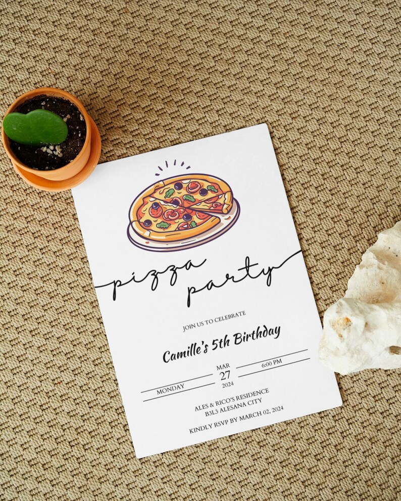 PIZZA PARTY INVITE Template, Dinner Party Invitation, Birthday Party ...