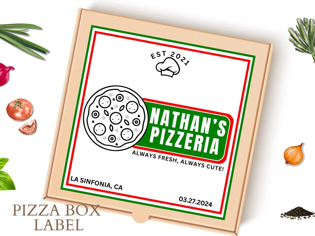 Minimalist Pizza Box Label, Red and Green Pizza Box Label, Custom Pizza ...