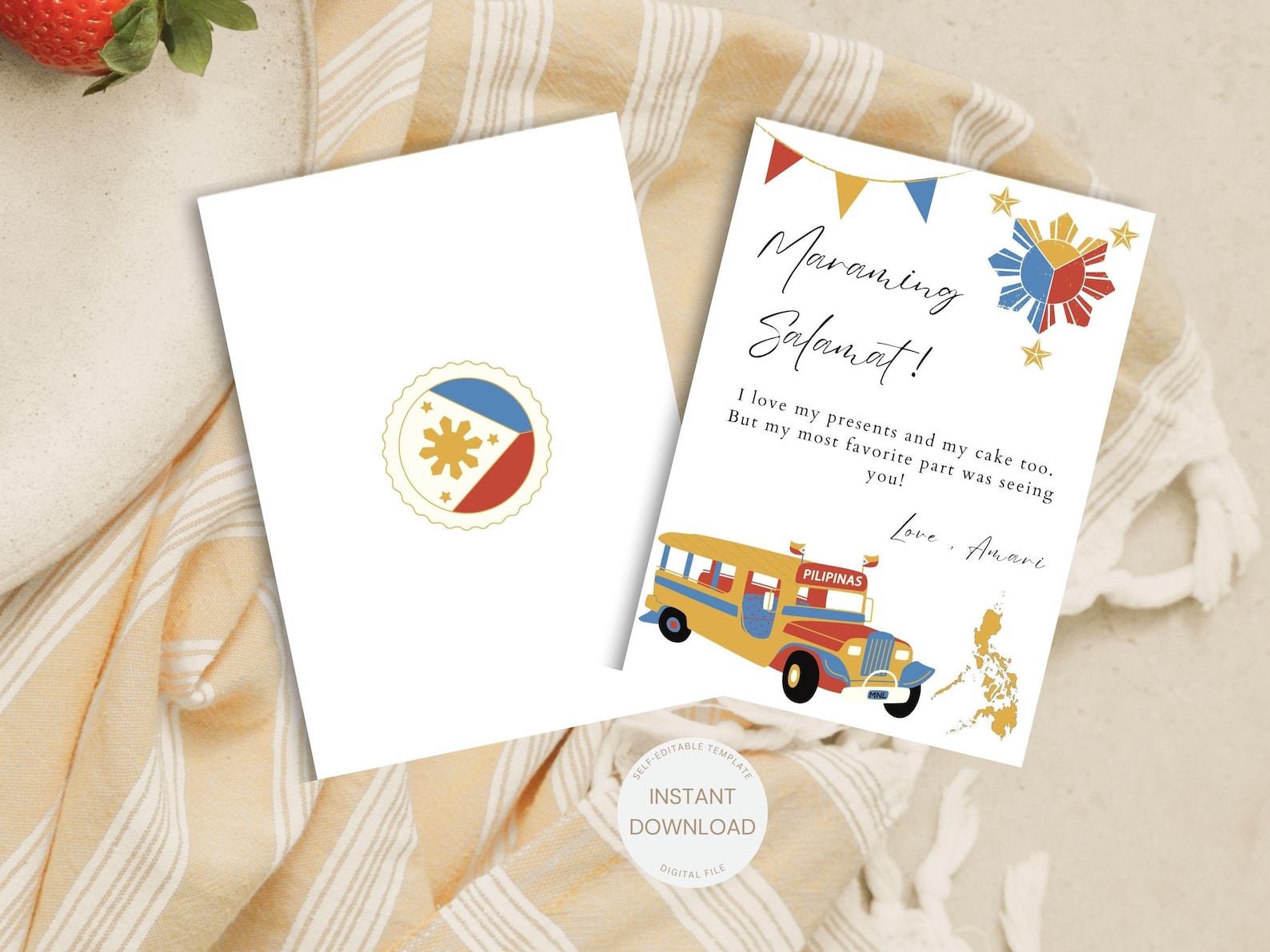 Filipino Party Thank You Card Editable and Printable Philippines ...