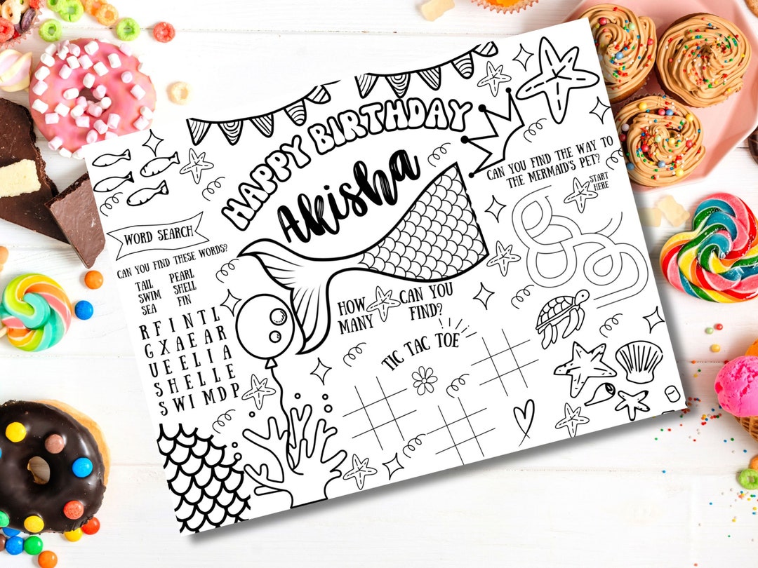 Personalized Mermaid Activity Sheet, Mermaid Placemats, Mermaid ...
