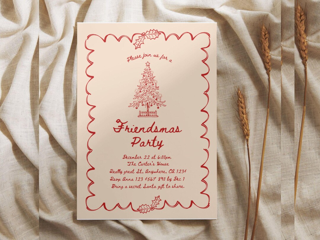Hand Drawn Friendsmas Invitation Editable Template, Handwritten ...