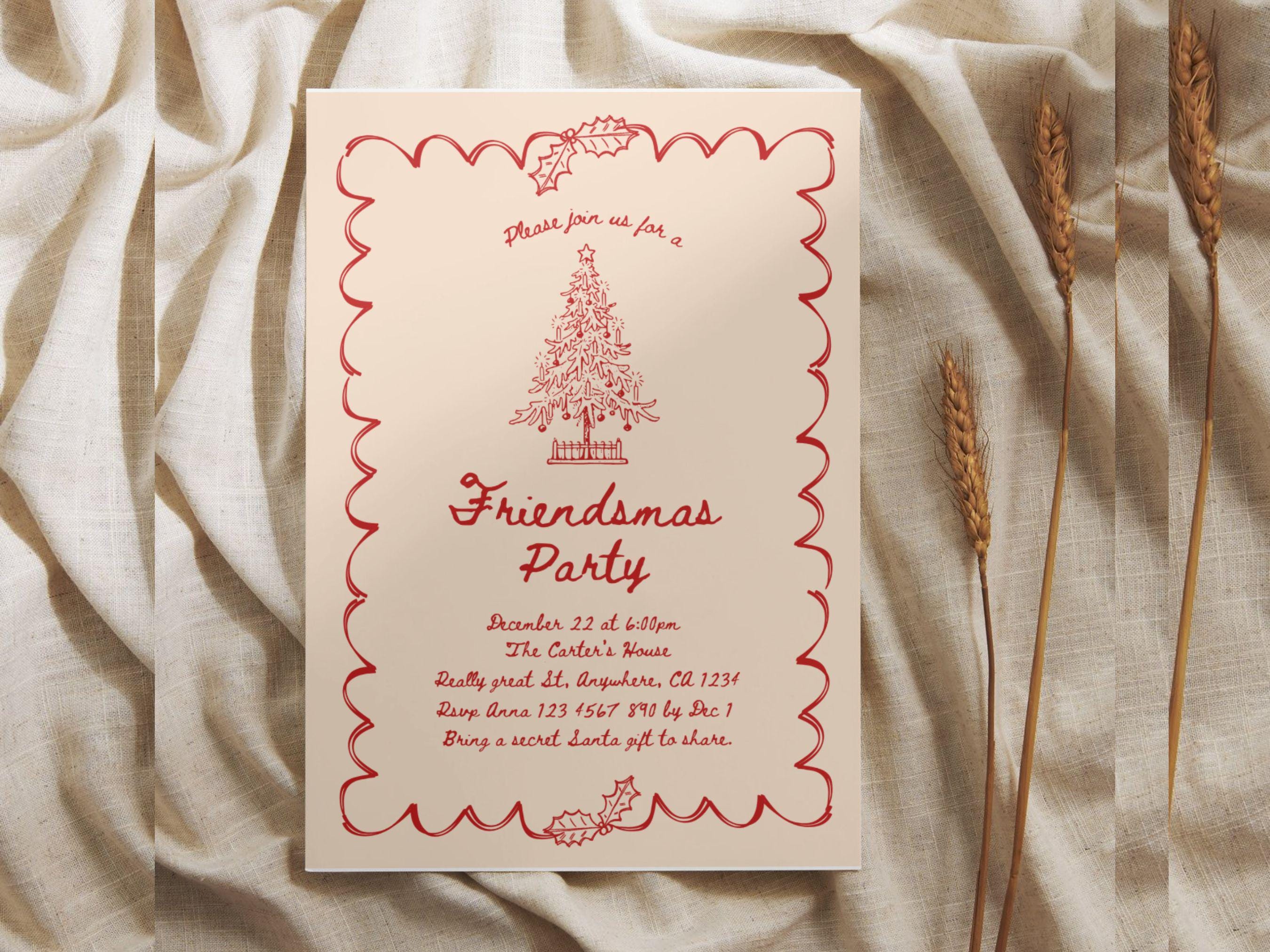 Hand Drawn Friendsmas Invitation Editable Template, Handwritten ...