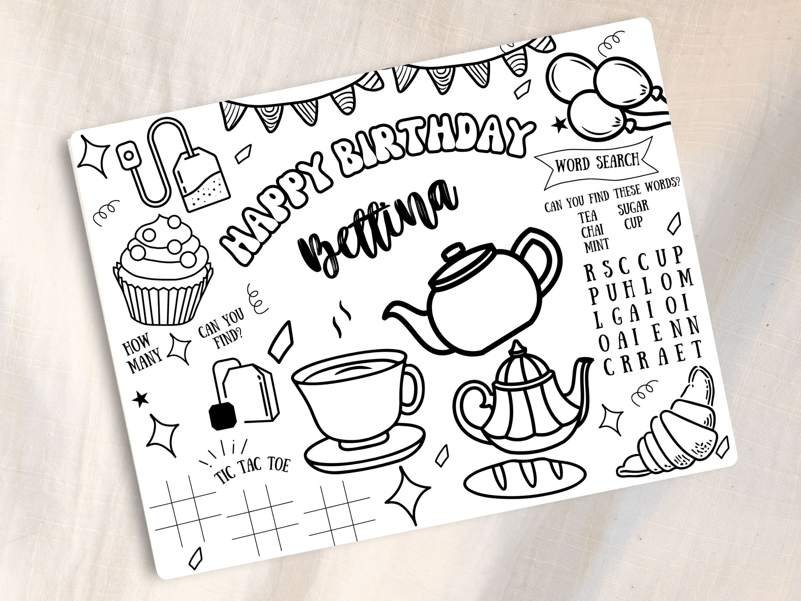 Kids Tea Party Activity & Coloring Sheet Tea Party Printable Party ...