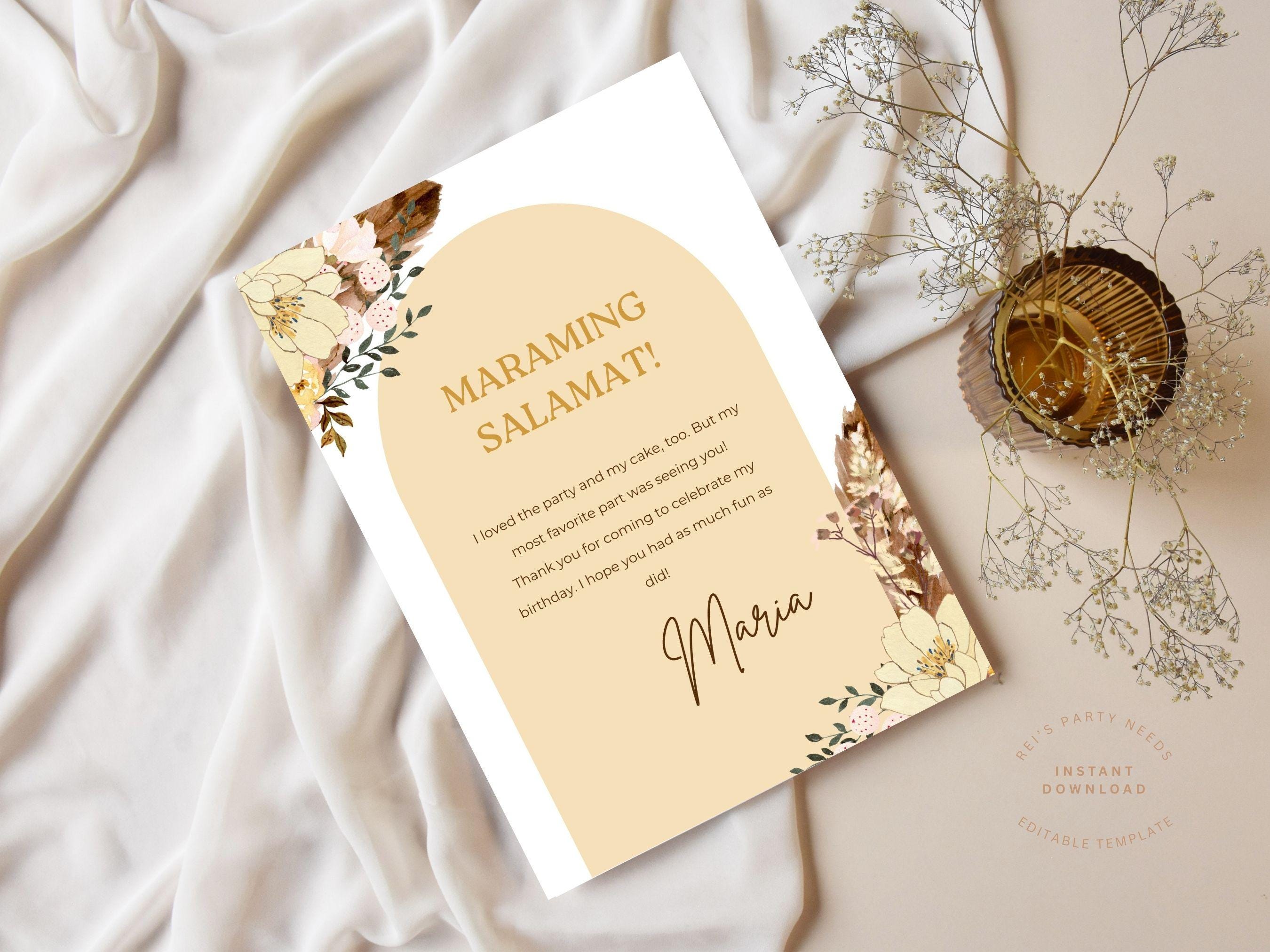 Modern Filipino Party Thank You Card, Boho Filipiniana Birthday Thank ...