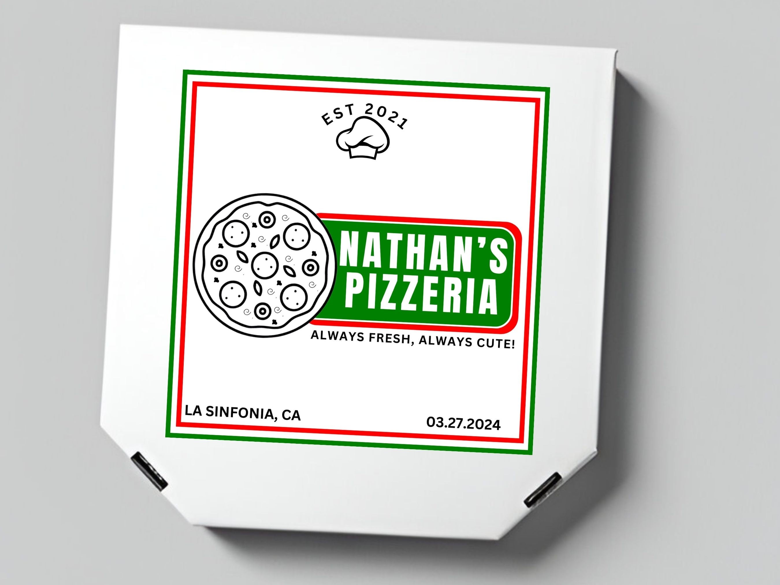 Minimalist Pizza Box Label, Red and Green Pizza Box Label, Custom Pizza ...