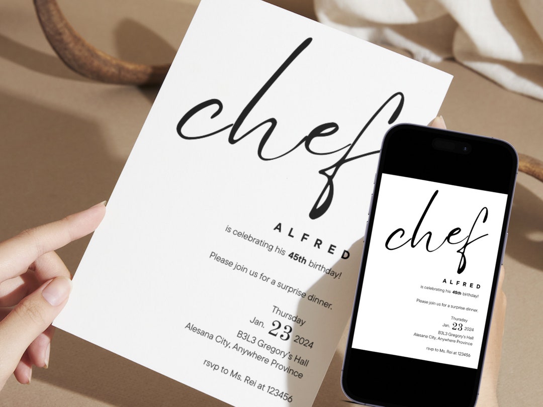 Minimalist Chef Birthday Party Invitation Editable Digital Download ...
