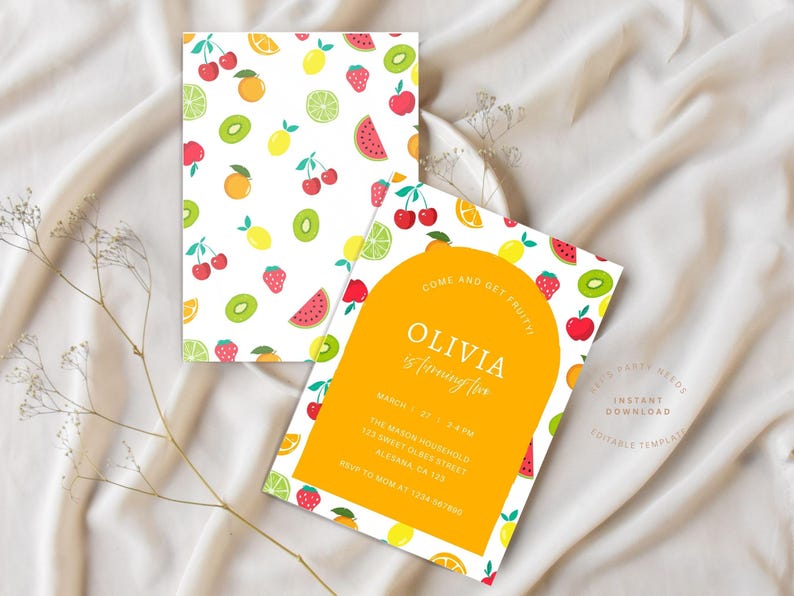 Orange Tutti Frutti Birthday Invitation, Cute Fruits Birthday Party ...