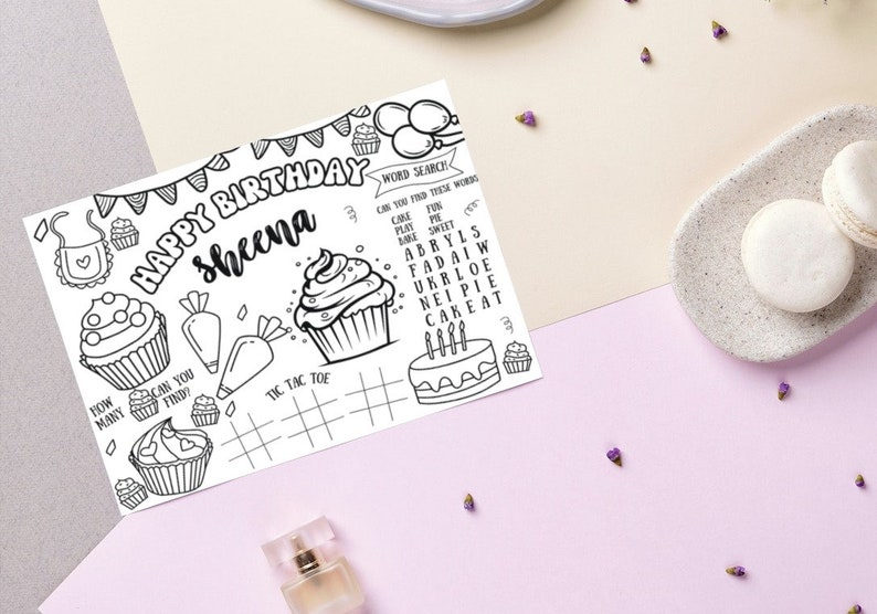 Personalized Cupcake Activity Sheet Cupcake Placemats Cupcake Coloring ...