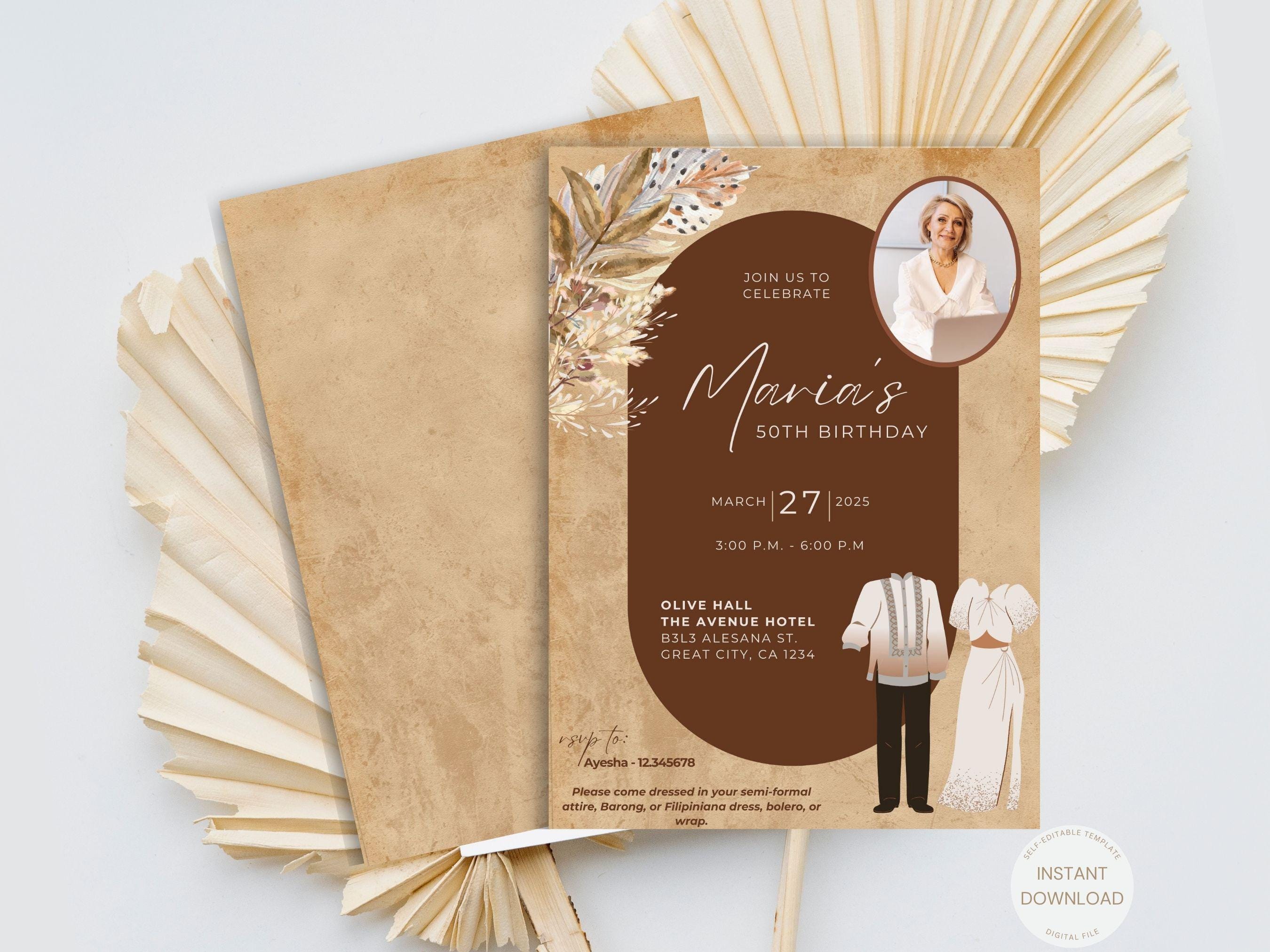 Vintage Theme Filipiniana Birthday Invitation Editable Template ...