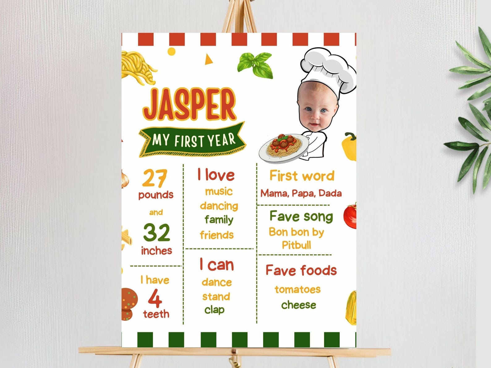 Italian Milestone Board Spaghetti Meatball Themed Birthday Party Italy ...