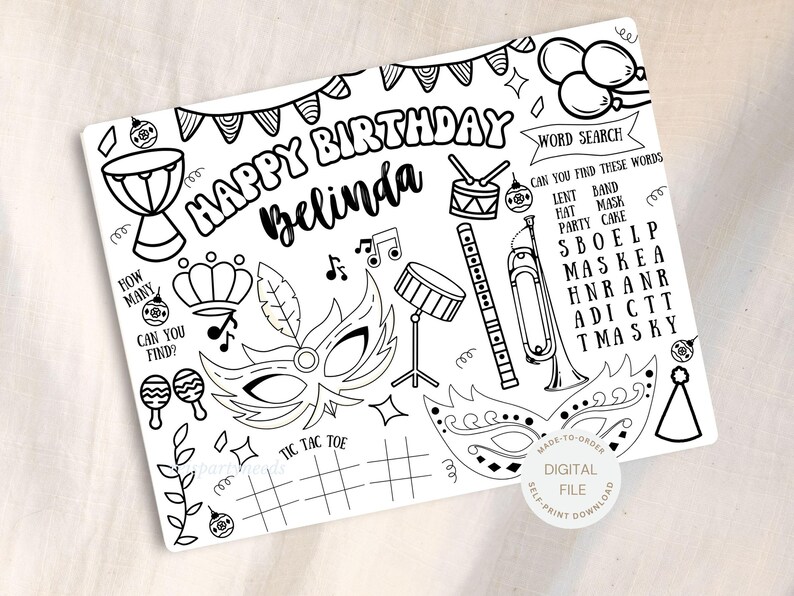 Mardi Gras Coloring Placemat, Printable Mardi Gras Activity Placemat ...