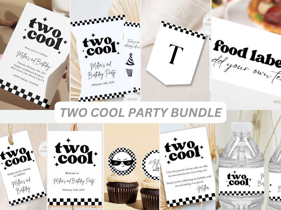 Two Cool Birthday Bundle, Boy Second Birthday Party Bundle, Aesthetic ...