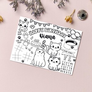 Printable Cat Activity Sheet, Cat Theme Placemats, Personalized Cat ...