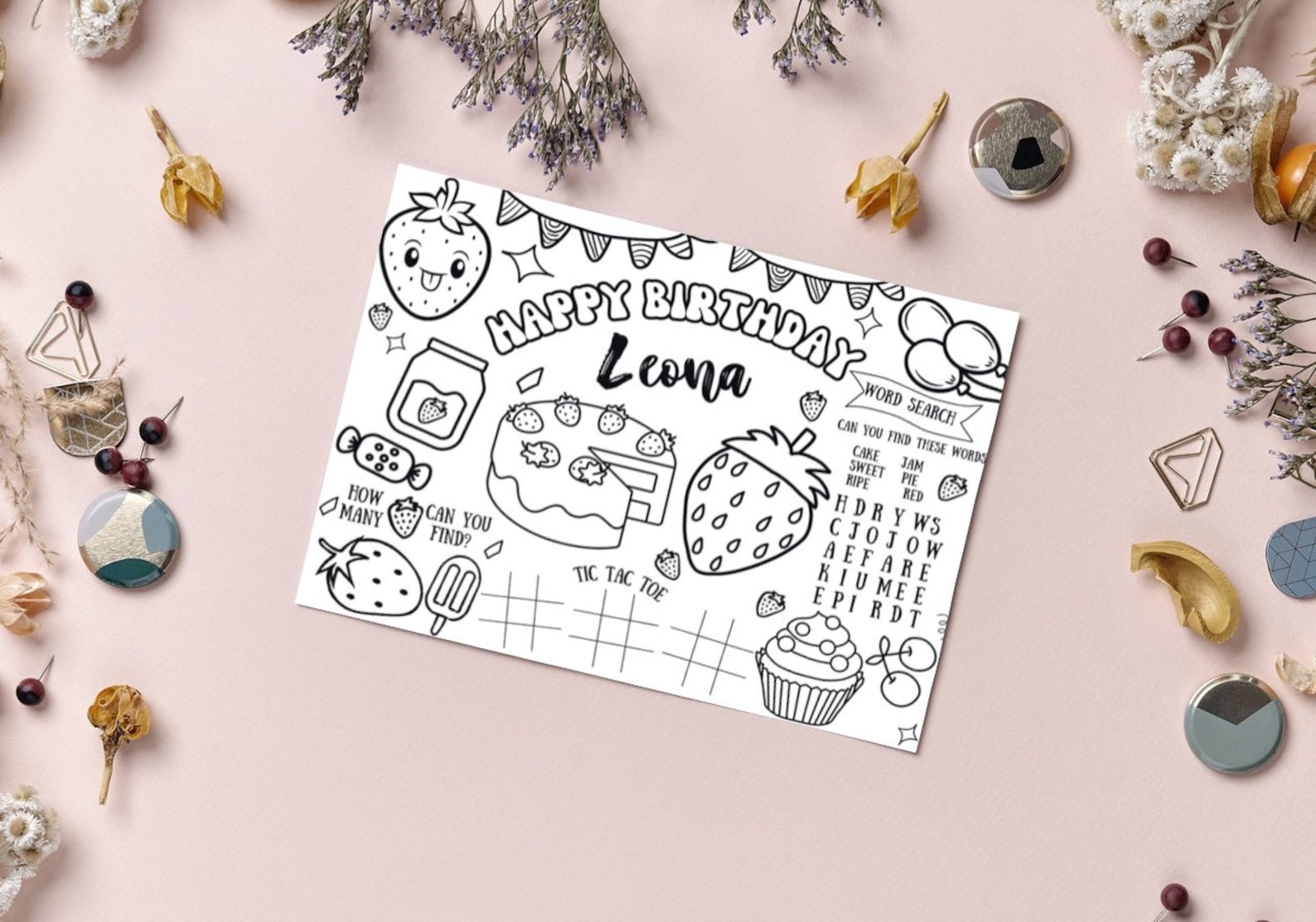 Custom My Berry First Birthday Coloring Page for Kids Birthday Party ...