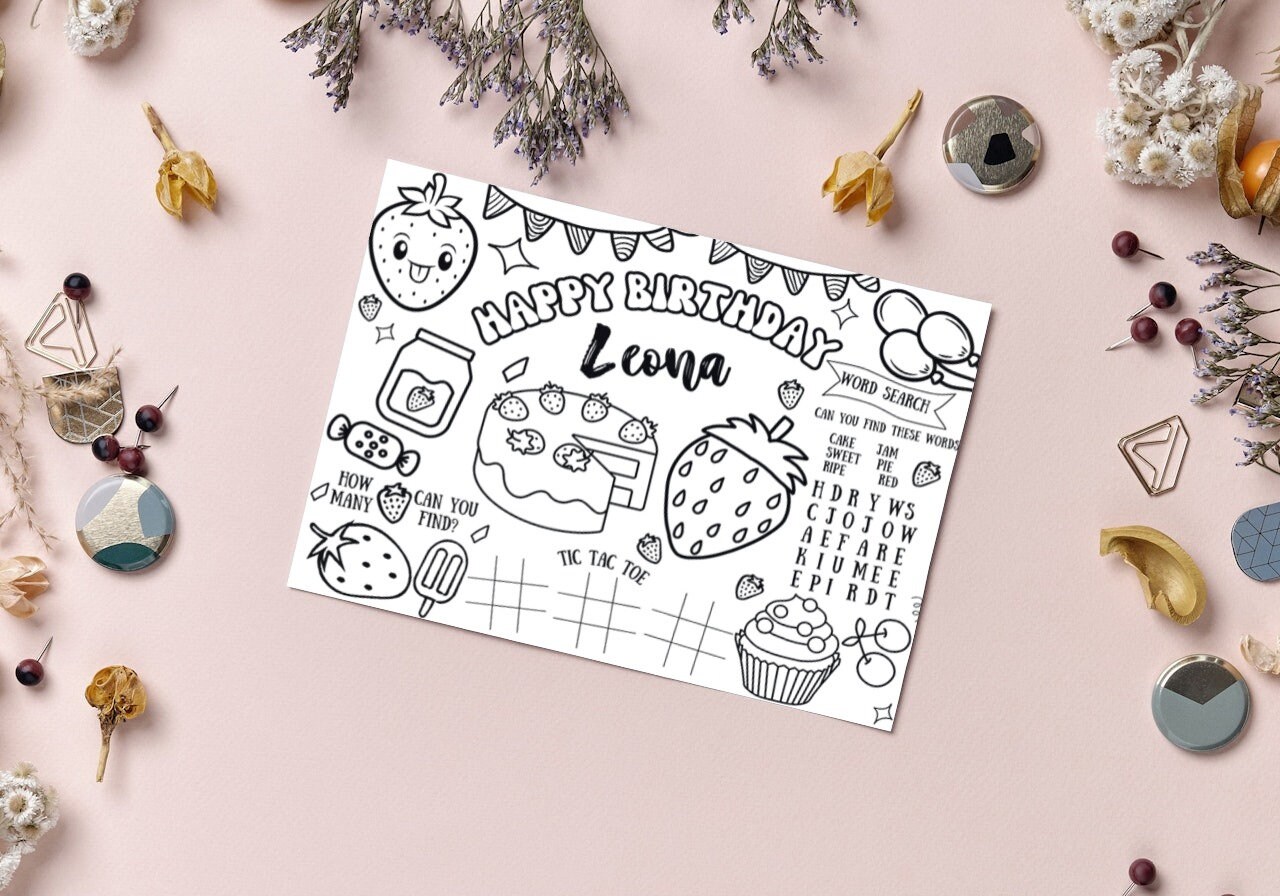 Custom My Berry First Birthday Coloring Page for Kids Birthday Party ...