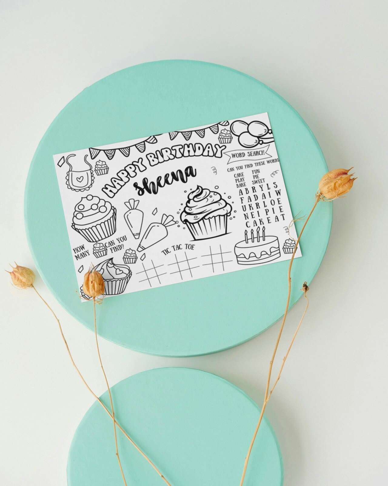 Personalized Cupcake Activity Sheet Cupcake Placemats Cupcake Coloring ...