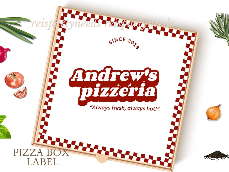 Retro Checkered Pizza Box Custom PRINTABLE White Red Pizza Party ...