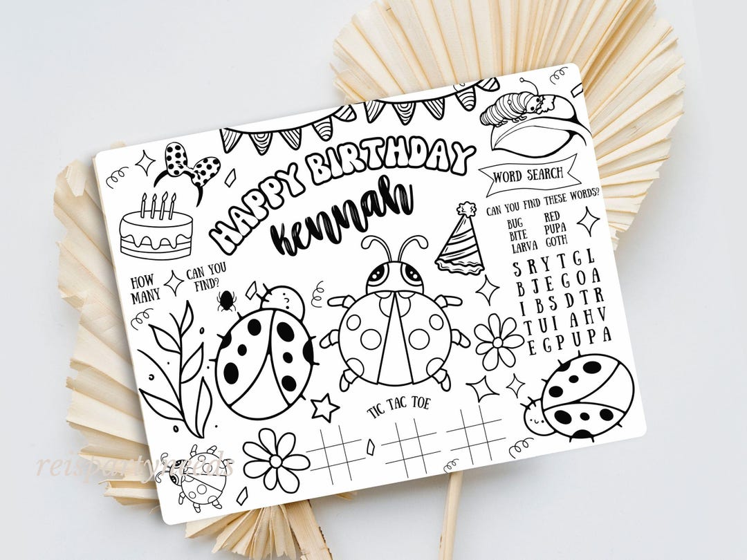 PERSONALIZED LADYBUG Happy Birthday Printable Placemat Activity ...