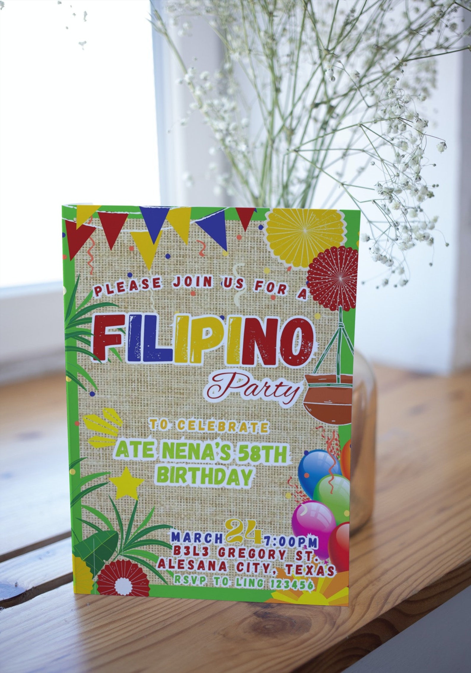 Editable Filipino Party Fiesta Theme Birthday Invitation, Filipino ...