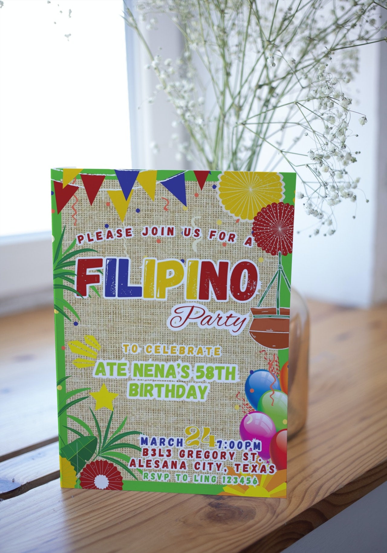 Editable Filipino Party Fiesta Theme Birthday Invitation, Filipino ...