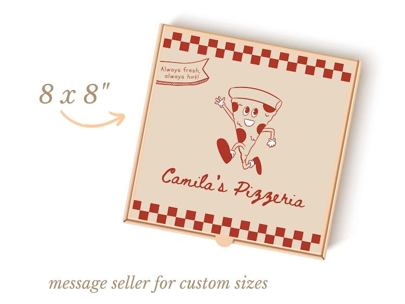 Custom Pizza Box Labels - Retro Pizza Theme - Italian Birthday Favors ...