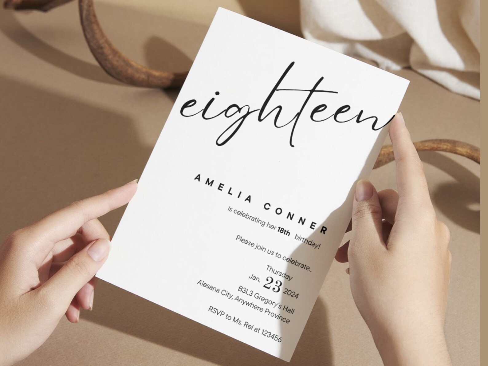 Editable 18th Birthday Invitation Template, Minimalist Debut Birthday ...