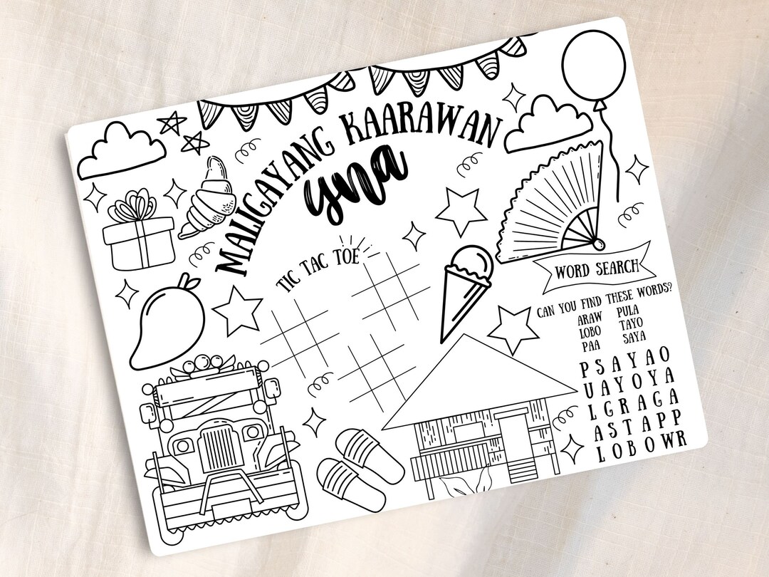 Personalized Filipino Coloring Placemat, Filipino Party Activity Sheet ...