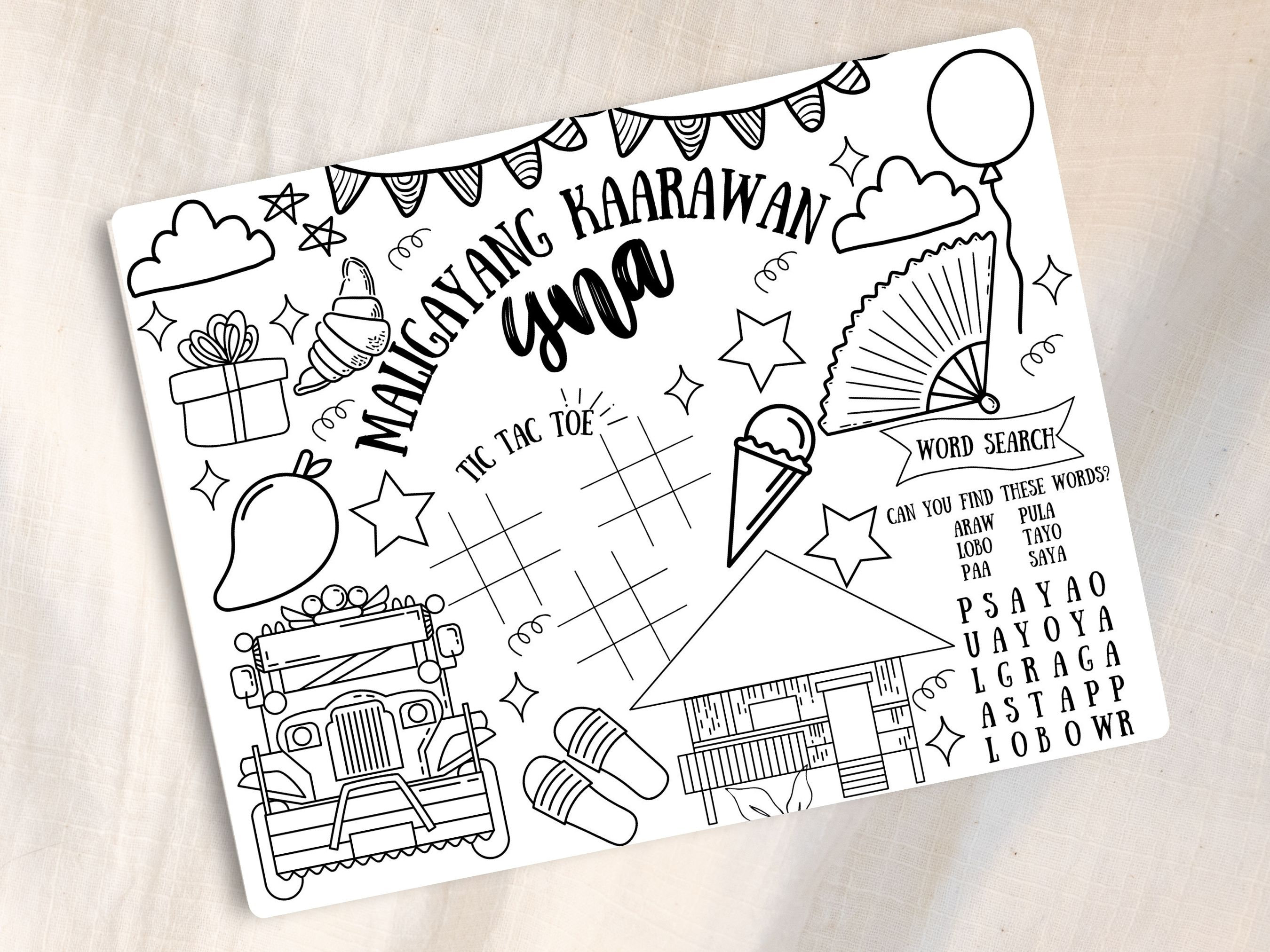 Personalized Filipino Coloring Placemat, Filipino Party Activity Sheet ...