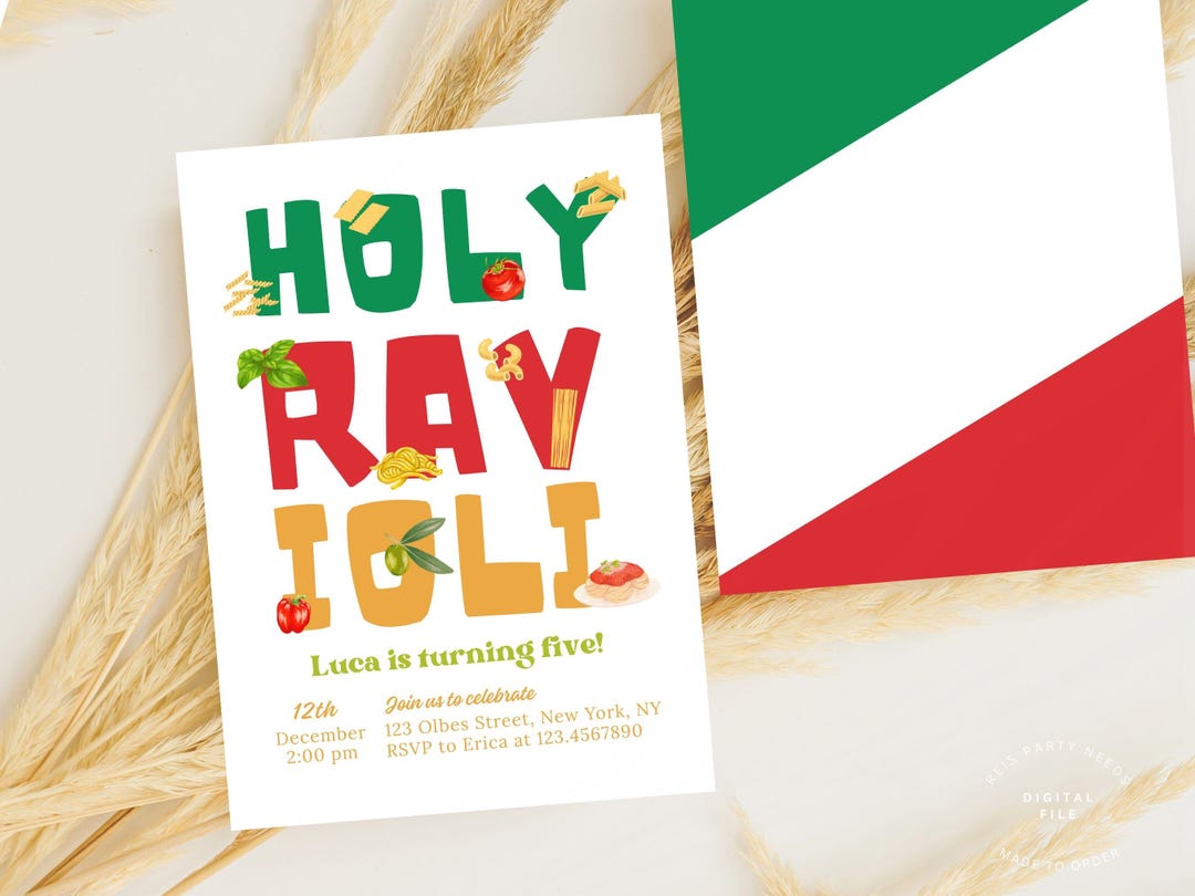 Holy Ravioli Birthday Invitation Template, Green and Red, Cute Italian ...