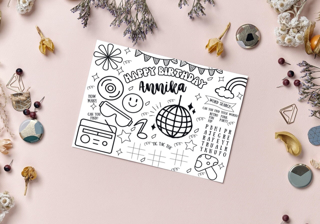 Printable Groovy Coloring Pages, Retro Birthday Party Coloring Sheets ...