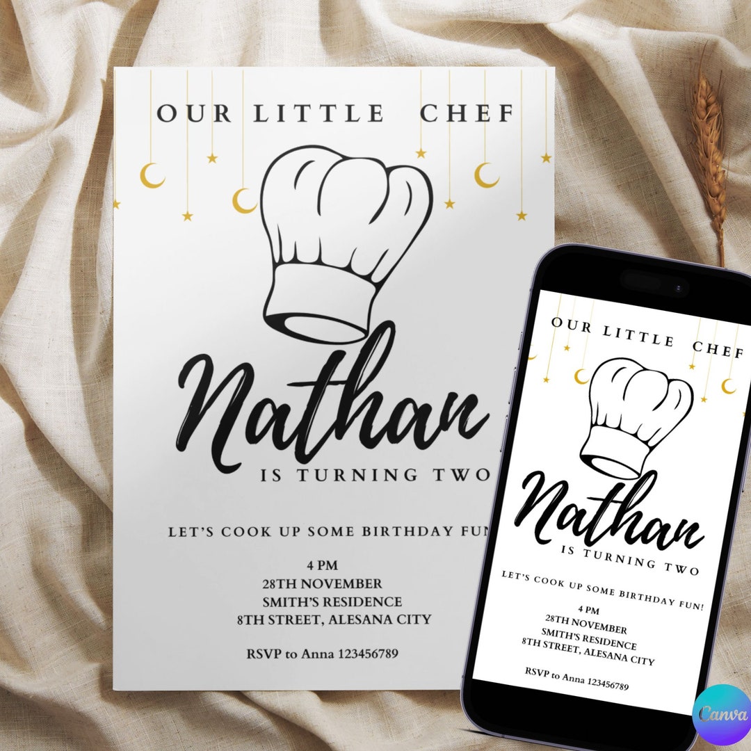 Chef Cooking Birthday Party Invitation Editable Digital Download Cute ...