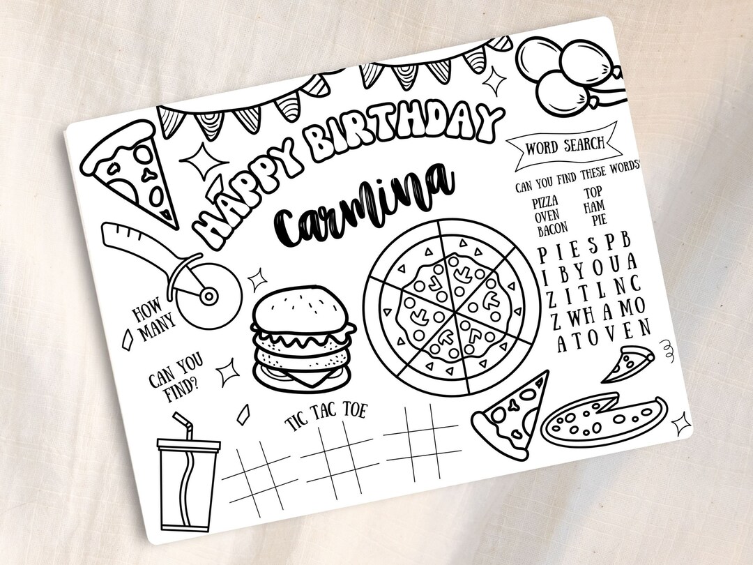 Kids Pizza Party Placemat Activity & Coloring Sheet | Printable Kids ...
