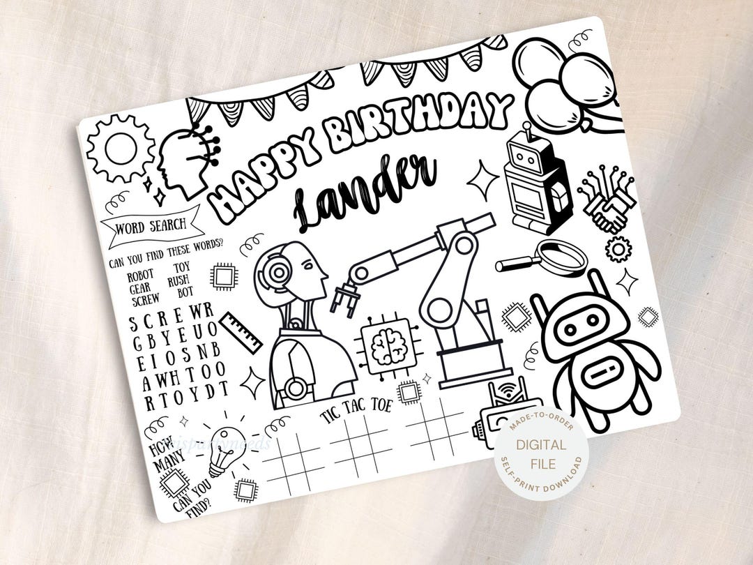 Robot Coloring Page, Printable Kids Coloring Page, Robot Birthday Party ...
