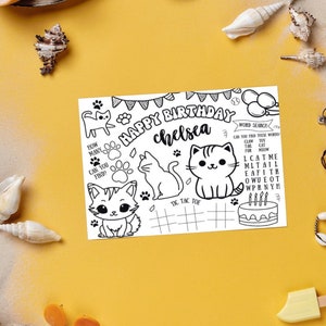 Personalized Cat Activity Sheet, Cat Theme Placemats, Cat Coloring Page ...