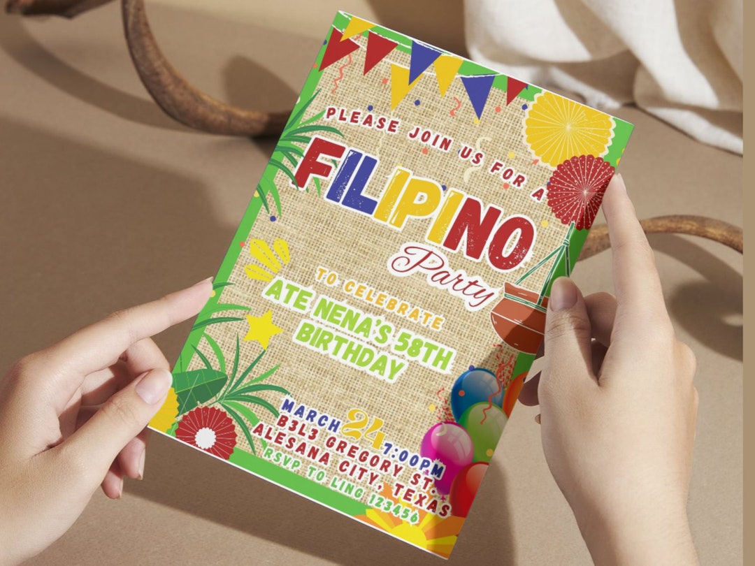 Editable Filipino Party Fiesta Theme Birthday Invitation, Filipino ...