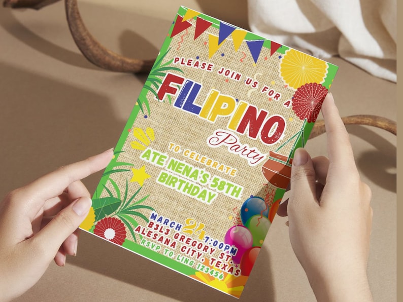 Editable Filipino Party Fiesta Theme Birthday Invitation, Filipino ...