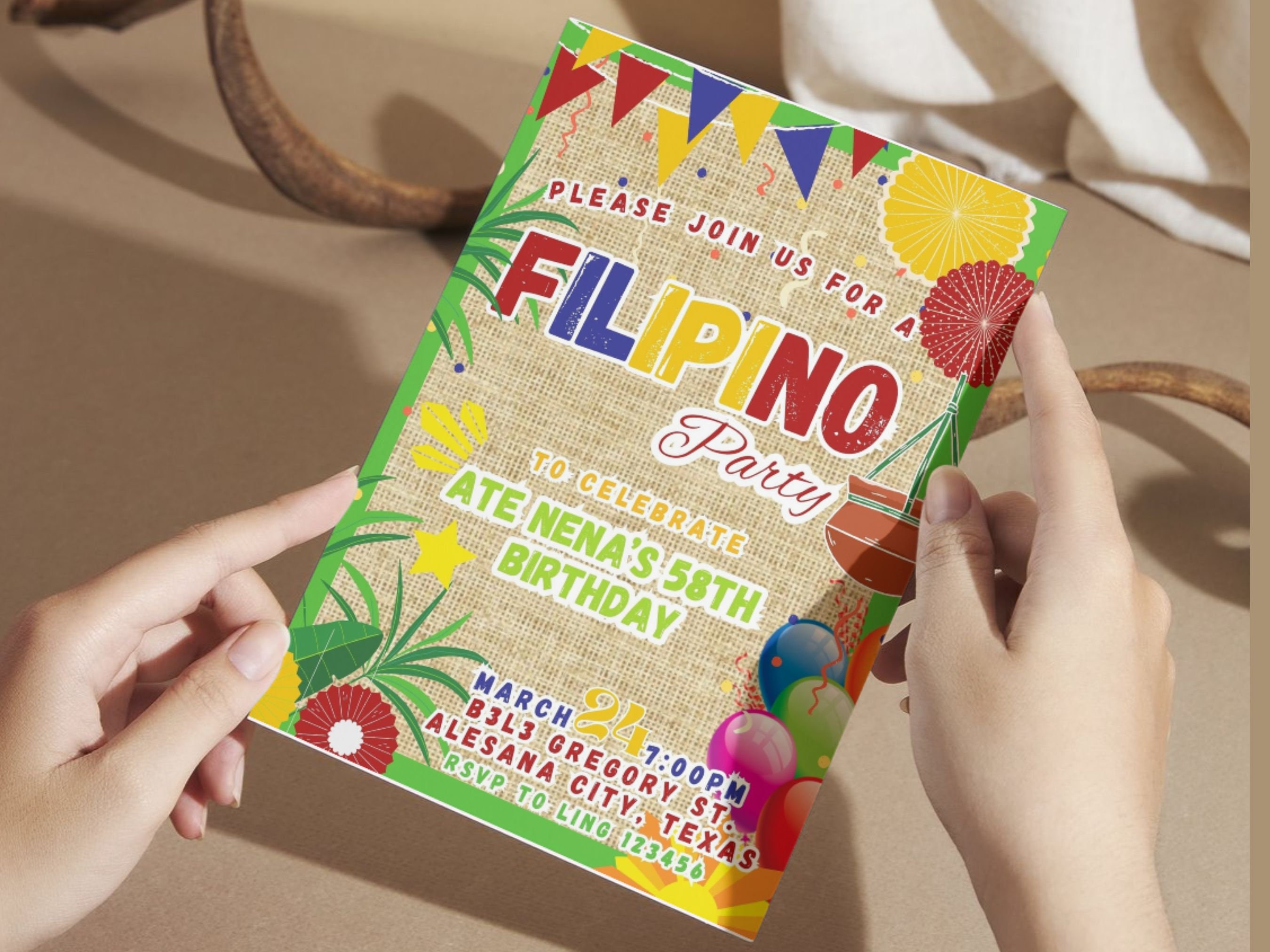 Editable Filipino Party Fiesta Theme Birthday Invitation, Filipino Party, Filipino Birthday ...