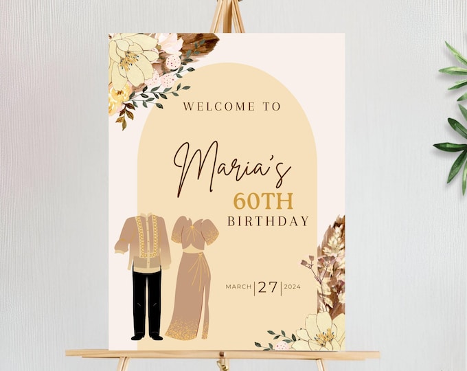 Modern Filipiniana Birthday Welcome Sign Template Filipino Party - Etsy