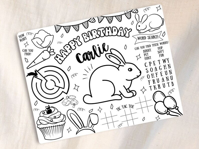 Bunny Birthday Party Activity Sheet Bunny Party Favor Bunny Coloring ...