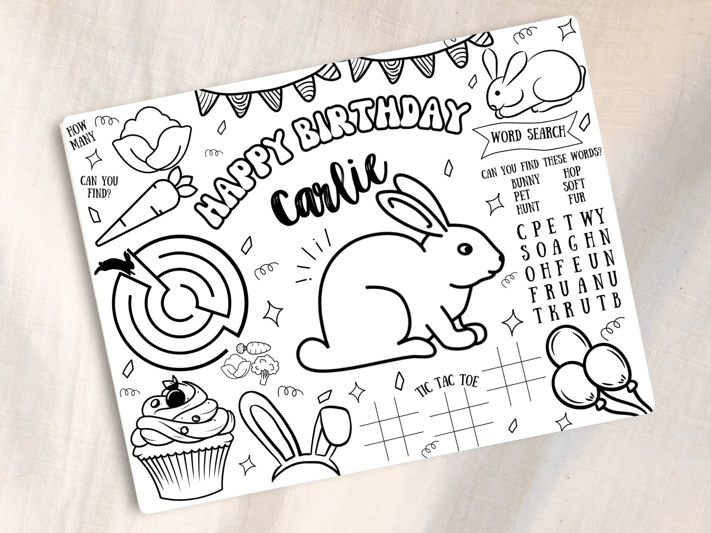 Bunny Birthday Party Activity Sheet Bunny Party Favor Bunny Coloring ...