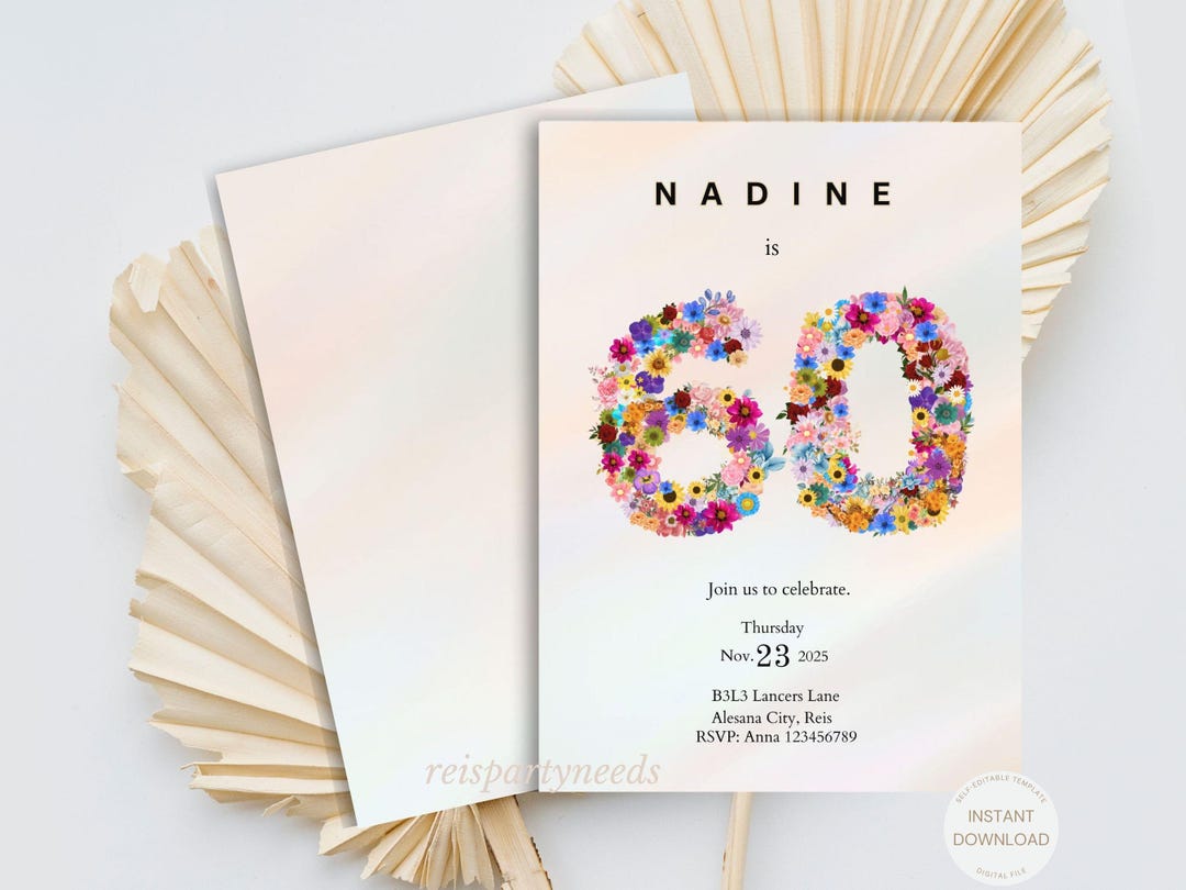 Minimal 60th Birthday Invite, Girl Editable Blush Pink, Girl Sixtieth ...