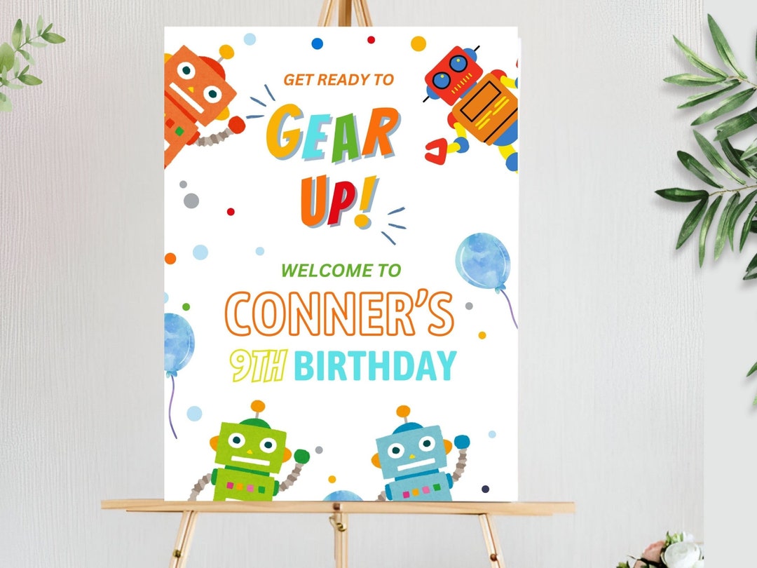 Robot Birthday Welcome Sign Printable, Robot Welcome Birthday Party ...