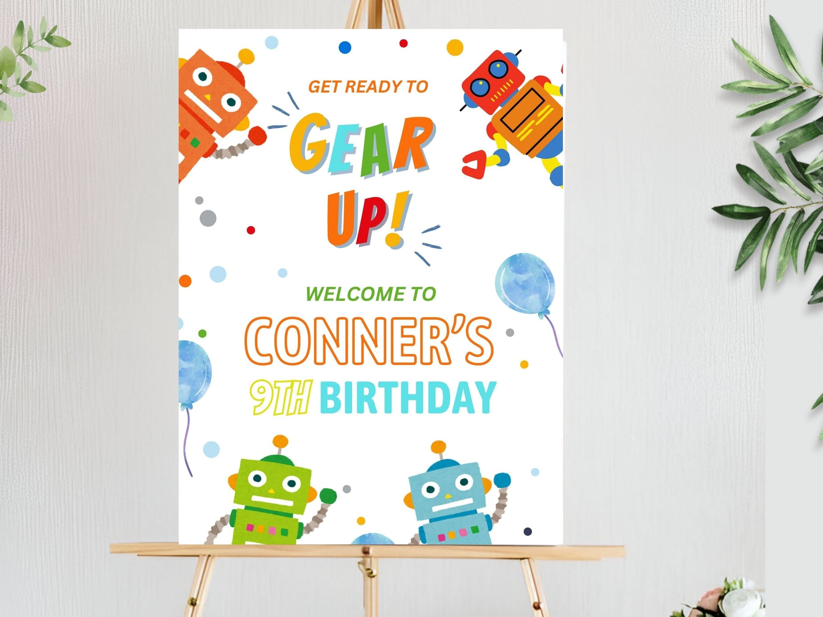 Robot Birthday Welcome Sign Printable, Robot Welcome Birthday Party ...