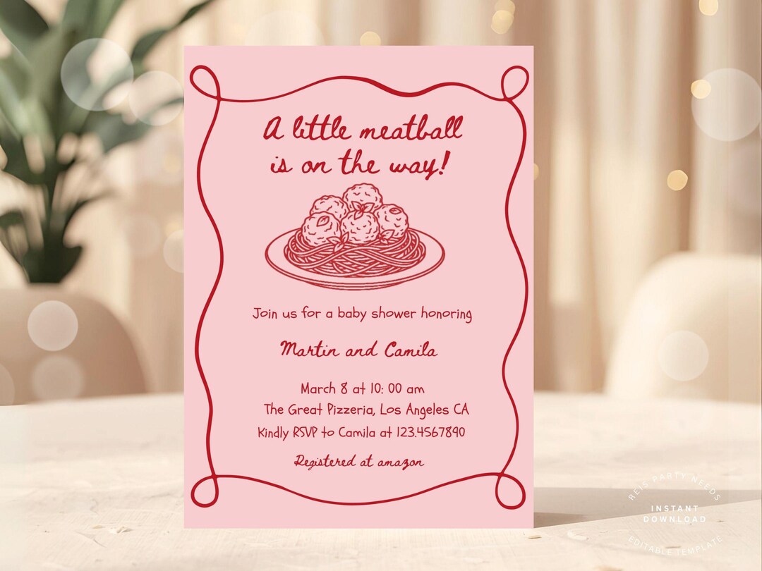 Meatball Baby Shower Invitation Template | Editable A Little Meatball ...