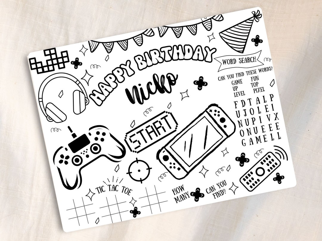 Video Game Coloring Placemat, Gaming Birthday, Coloring Placement for ...