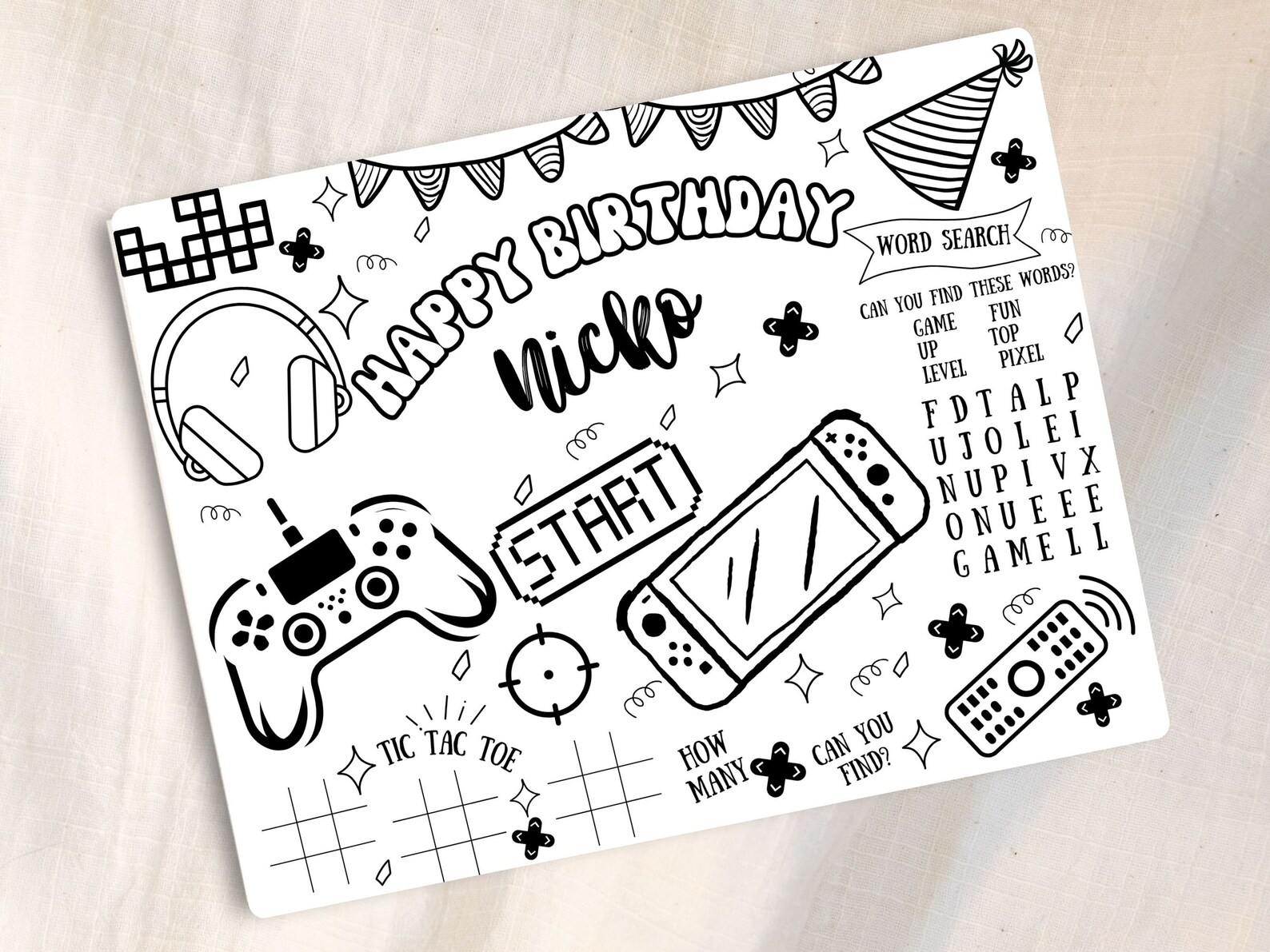 Video Game Coloring Placemat, Gaming Birthday, Coloring Placement for ...