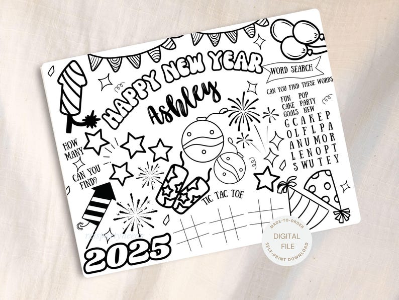 2025 New Years Coloring Page, New Year Coloring Page, New Year ...