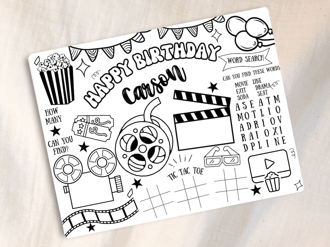 Printable Movie Night Coloring Page, Cinema Coloring Page for Kids and ...