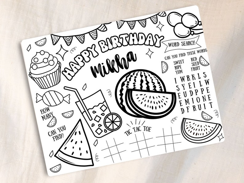 Watermelon Party Coloring Page, One in a Melon First Birthday Activity ...