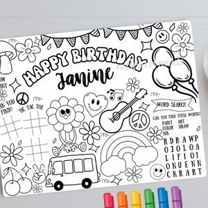 Personalized Groovy Coloring Pages, Retro Birthday Party Coloring ...